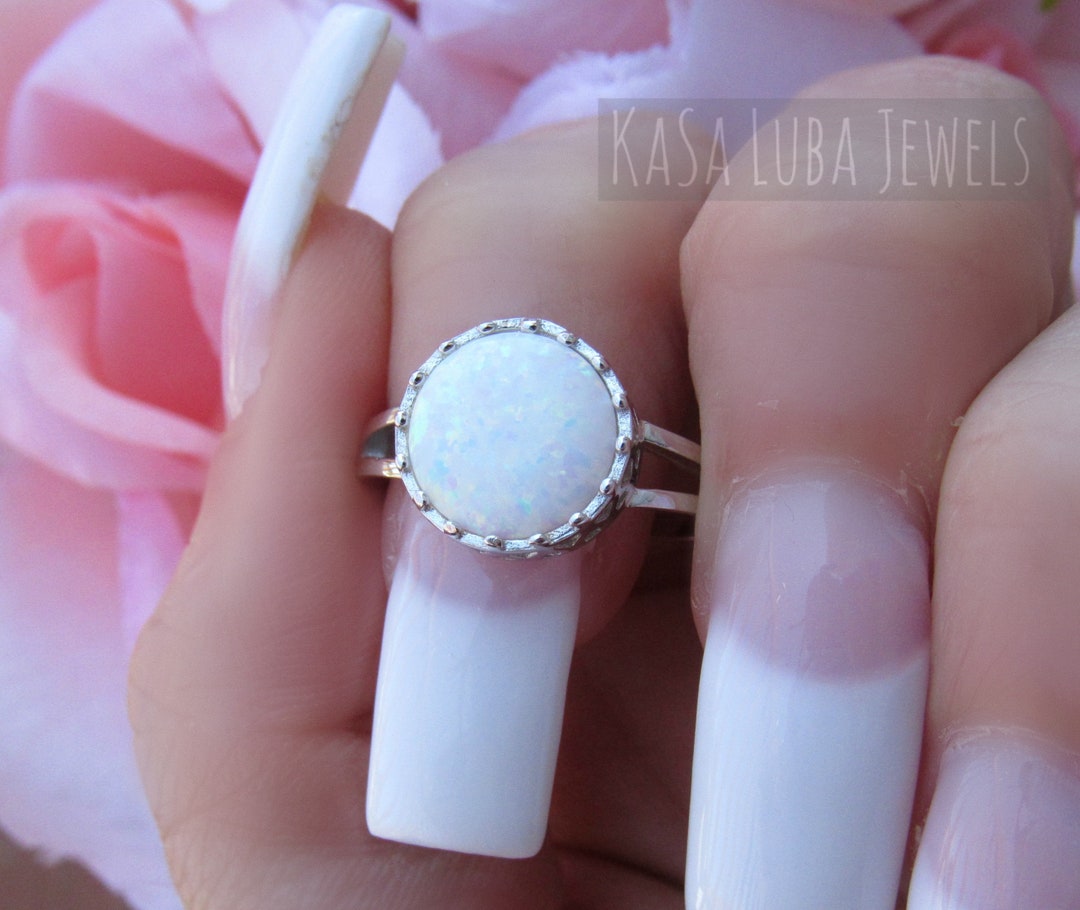 White Lab Opal Silver Ring, White Opal Ring, Anniversary Ring - Etsy