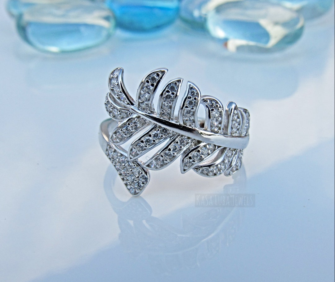 Sterling Silver Leaf Ring: CZ Statement Wrap Around Ring - Etsy
