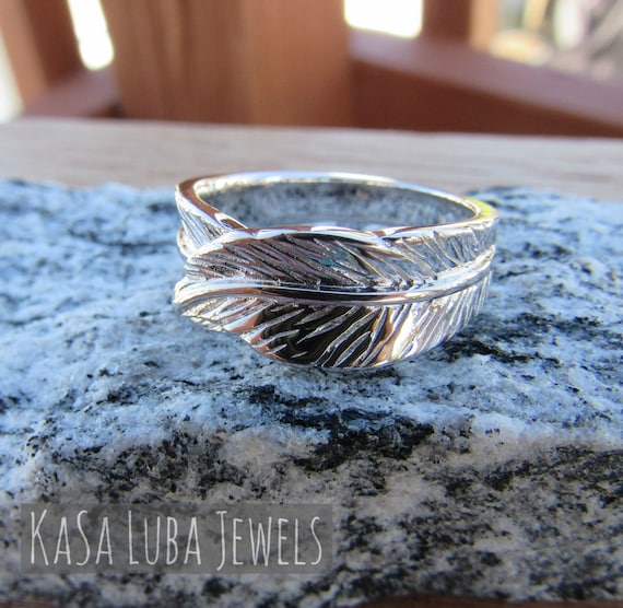 Silver Feather Ring Solid Fallen Angel in Memory of Sterling 925 Silver Feather Jewelry