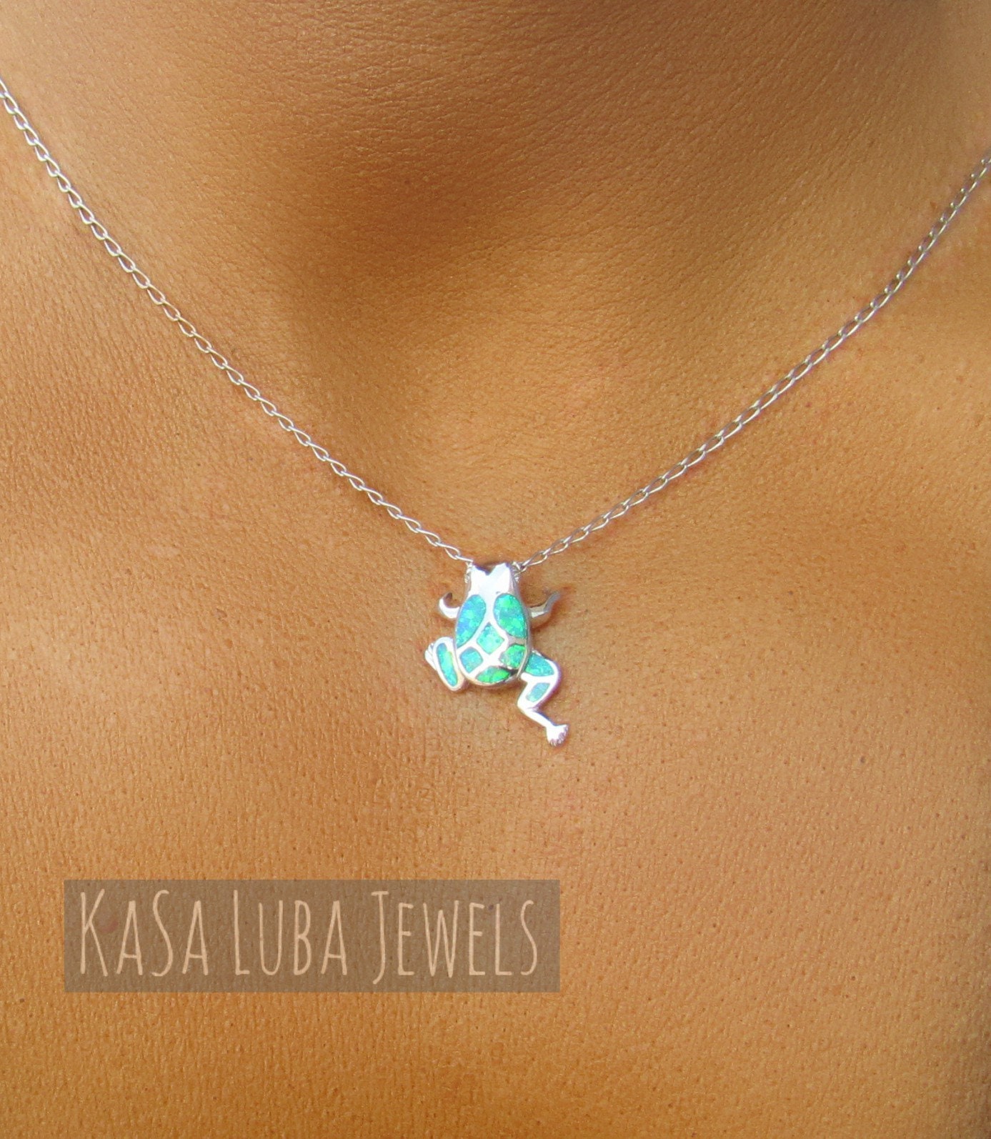 Silver Green Lab Opal Frog Pendant Frog lovers Sterling | Etsy