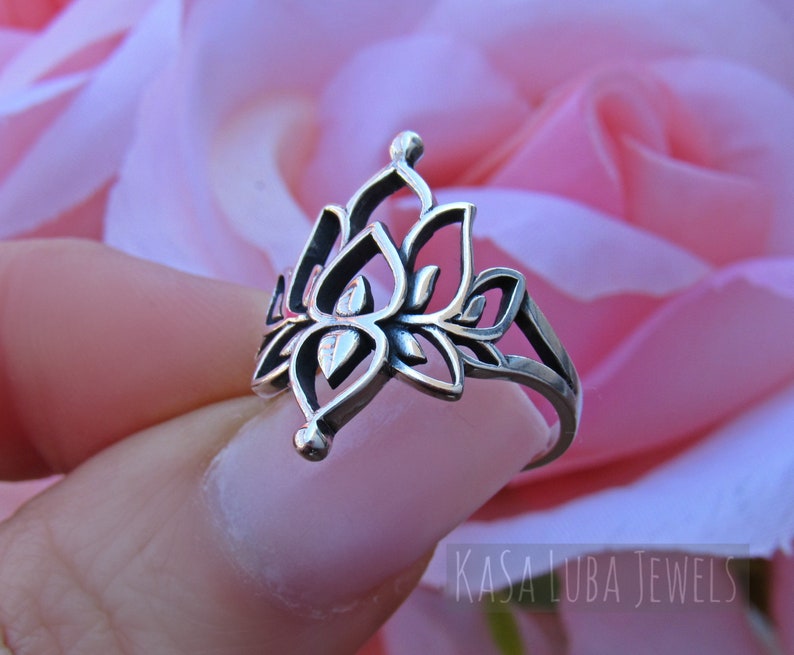Sterling Silver Lotus Ring Solid silver Oxidized Lotus | Etsy