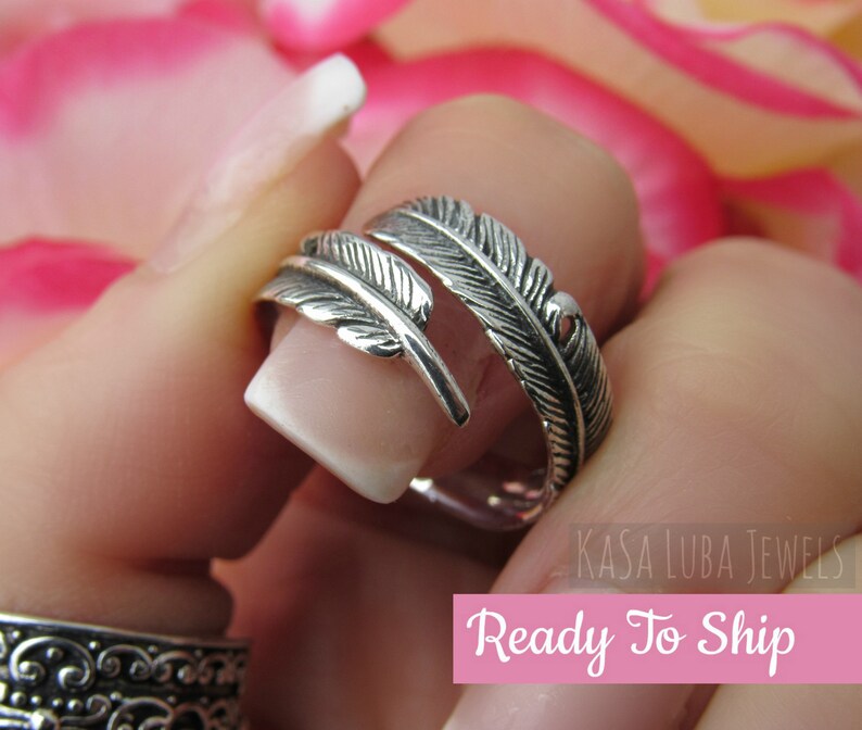 Silver Feather Ring Womens Leaf Ring Silver Nature Ring | Etsy