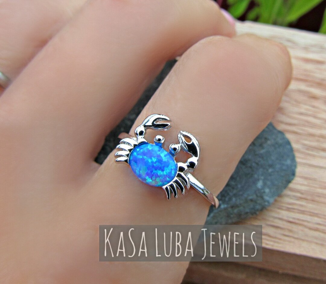 Blue Lab Opal Crab Ring, Crab Ring, Beach Jewelry, Silver Ring - Etsy
