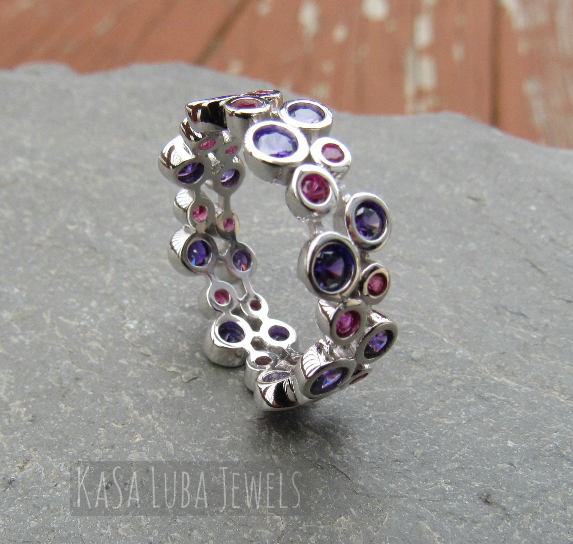 Purple and Ruby silver ring Dark Violet purple eternity | Etsy