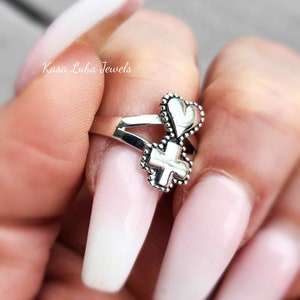Sterling Silver Heart Cross Ring, Communion Gift, Confirmation Gift ...