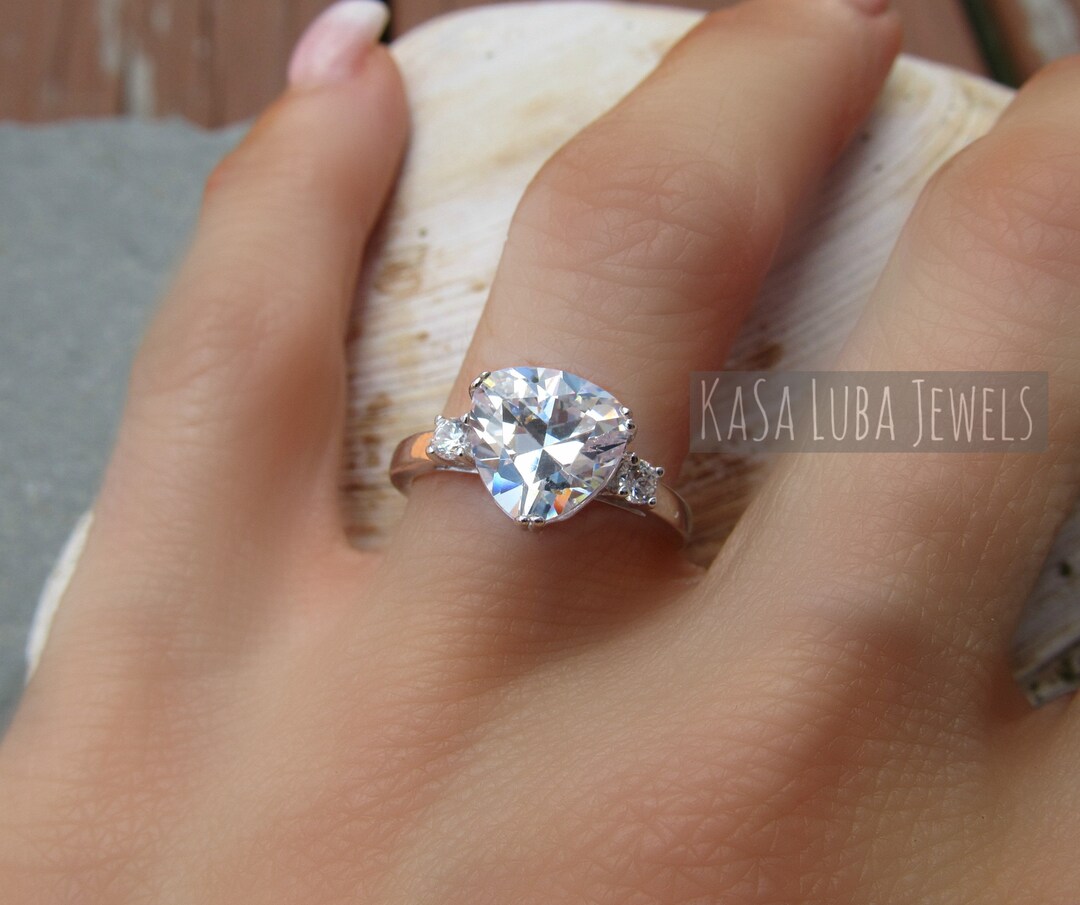 Sterling Silver Trillion Cut CZ Engagement Ring - Etsy