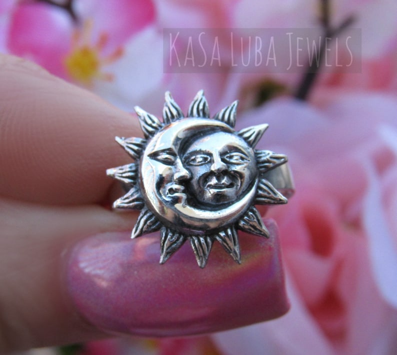 Sun and Moon Silver Ring Silver Ring Womens Sun Moon Ring - Etsy