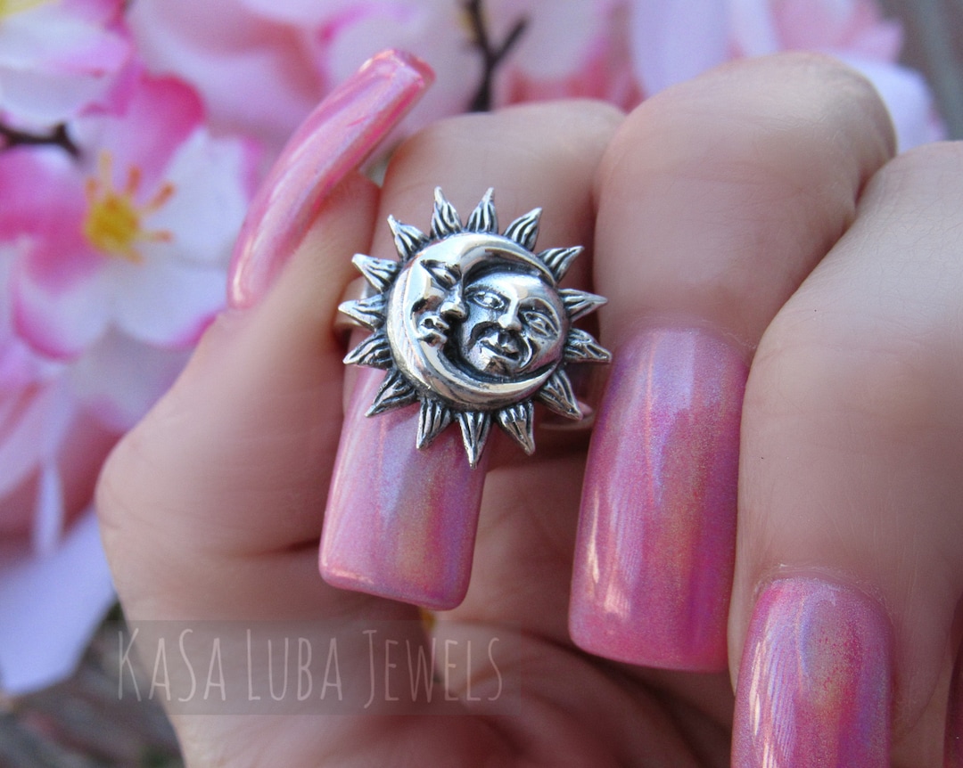 Sun and Moon Silver Ring, Silver Ring, Womens Sun Moon Ring - Etsy