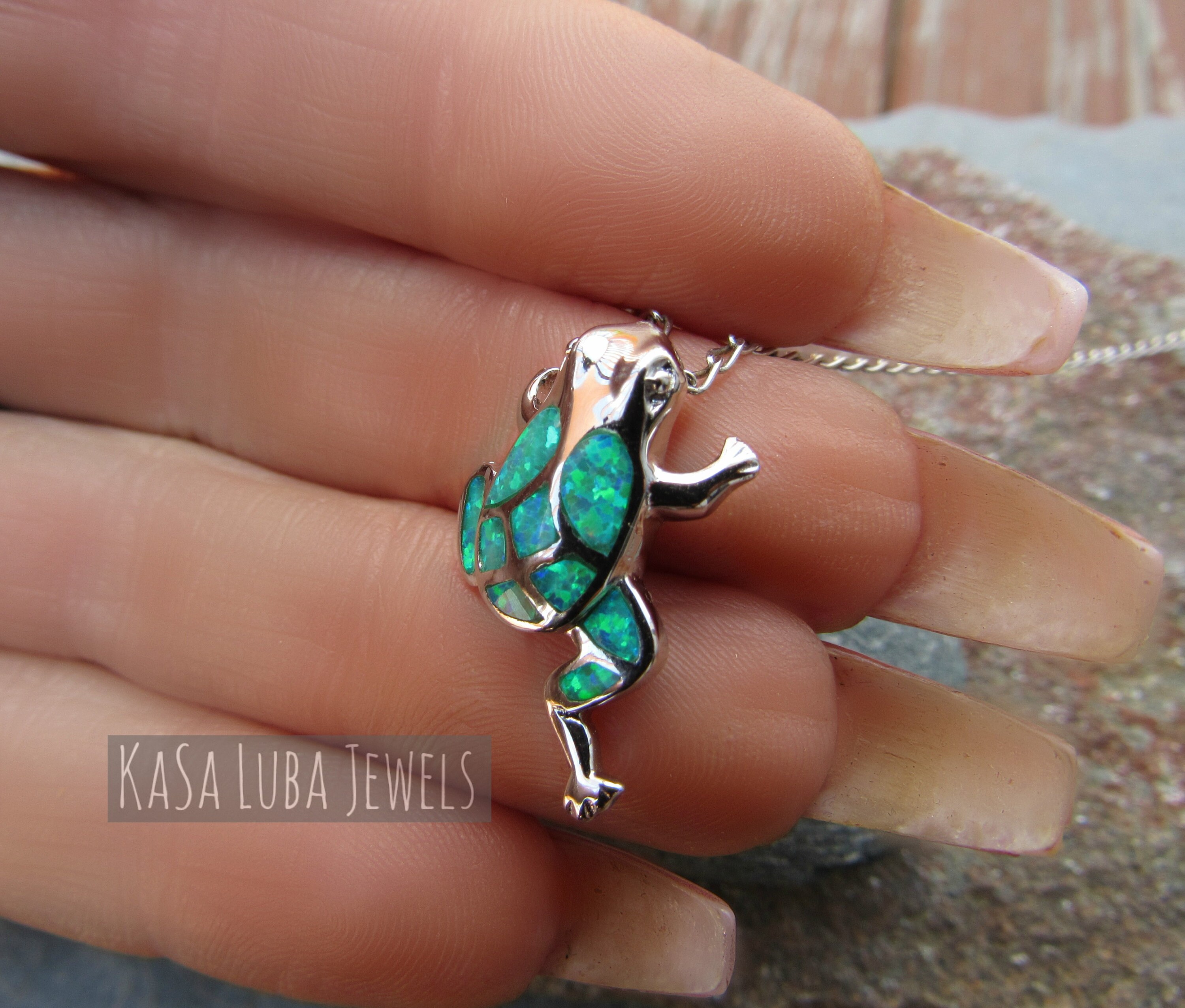 Silver Green Lab Opal Frog Pendant Frog lovers Sterling | Etsy