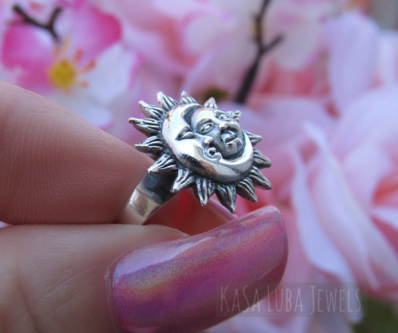 Sun and Moon Silver Ring Silver Ring Womens Sun Moon Ring | Etsy