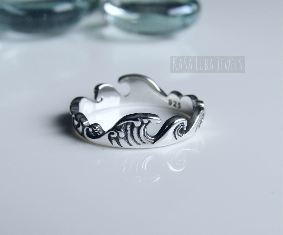 Oxidized Sterling Silver Wave Ring - Ocean Jewelry - Etsy
