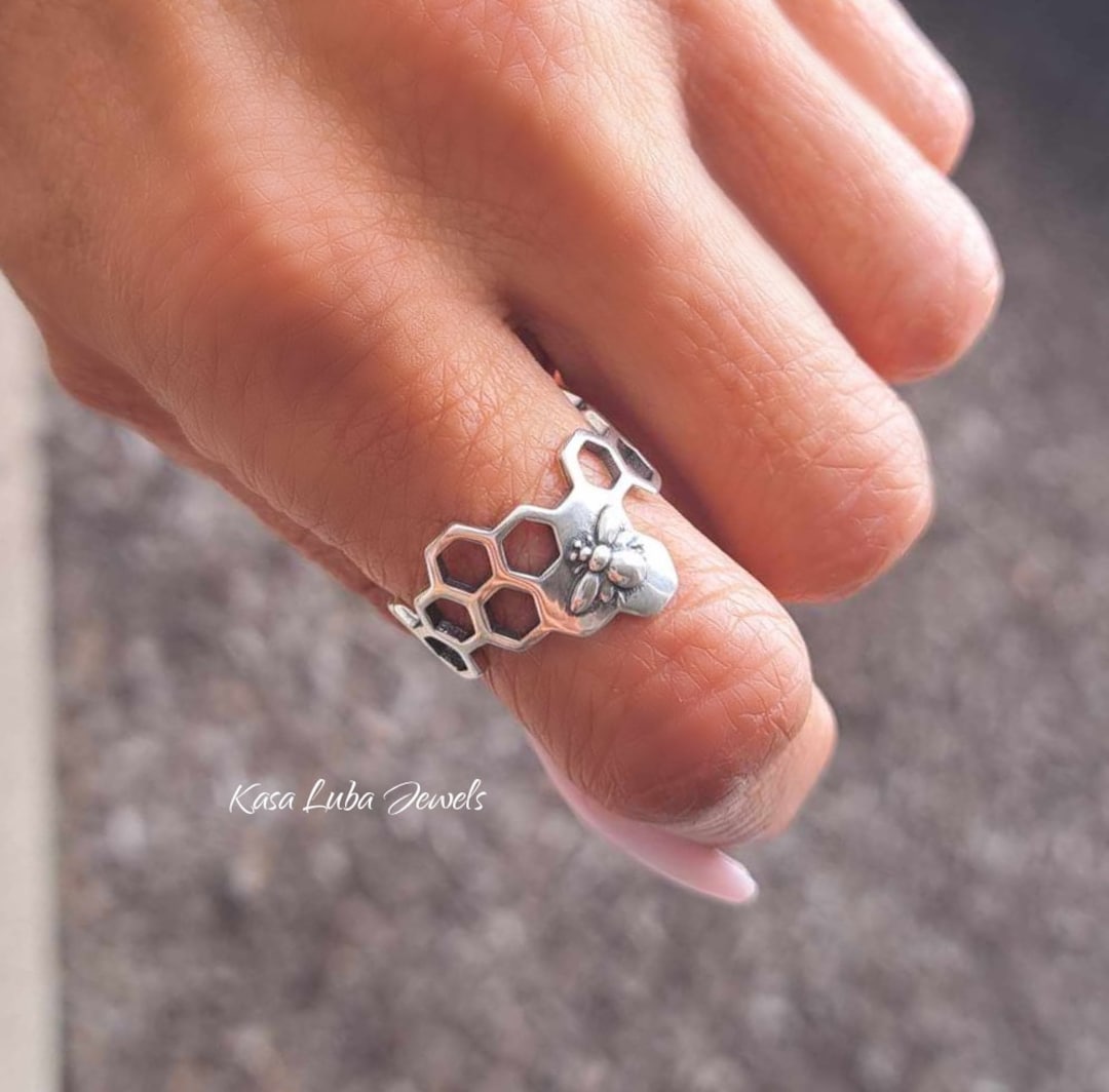 Sterling Silver Bee Ring - Honeybee - Bee Hive - Beehive - Womens - Bumble Bee Jewelry - Gift ...