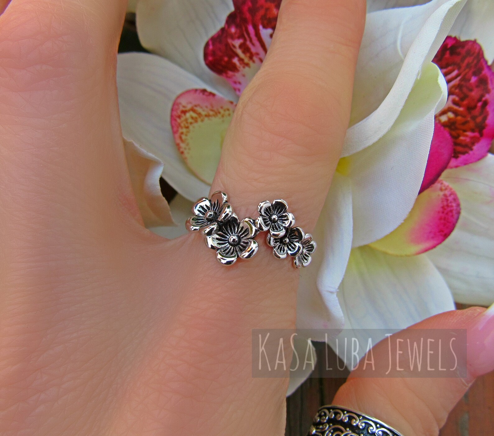 Sterling silver flower ring floral ring unique ring | Etsy