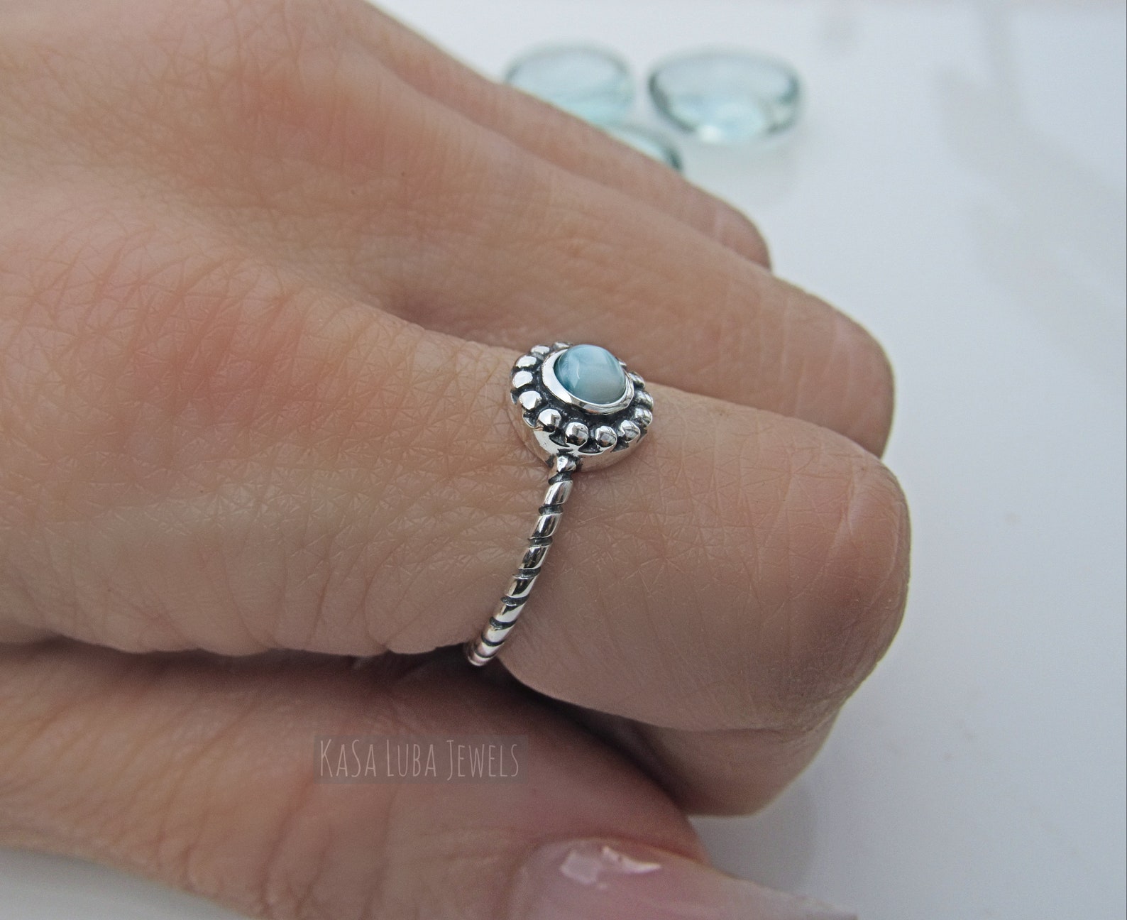 Simple Bali Larimar Ring - Sterling Silver - SOLID - 925 Silver - Custom Made - Medieval ...