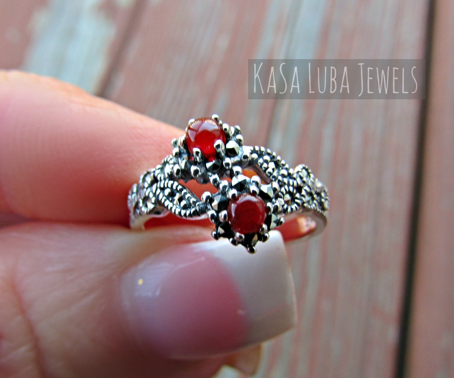 Red Agate Marcasite flower ring Womens handmade ring flower | Etsy