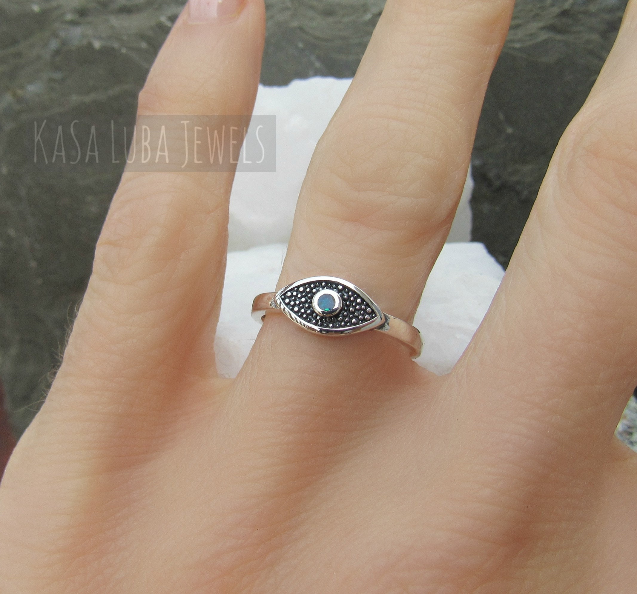 Blue Opal Evil Eye Ring Lab Opal Silver Ring Womens Evil - Etsy UK