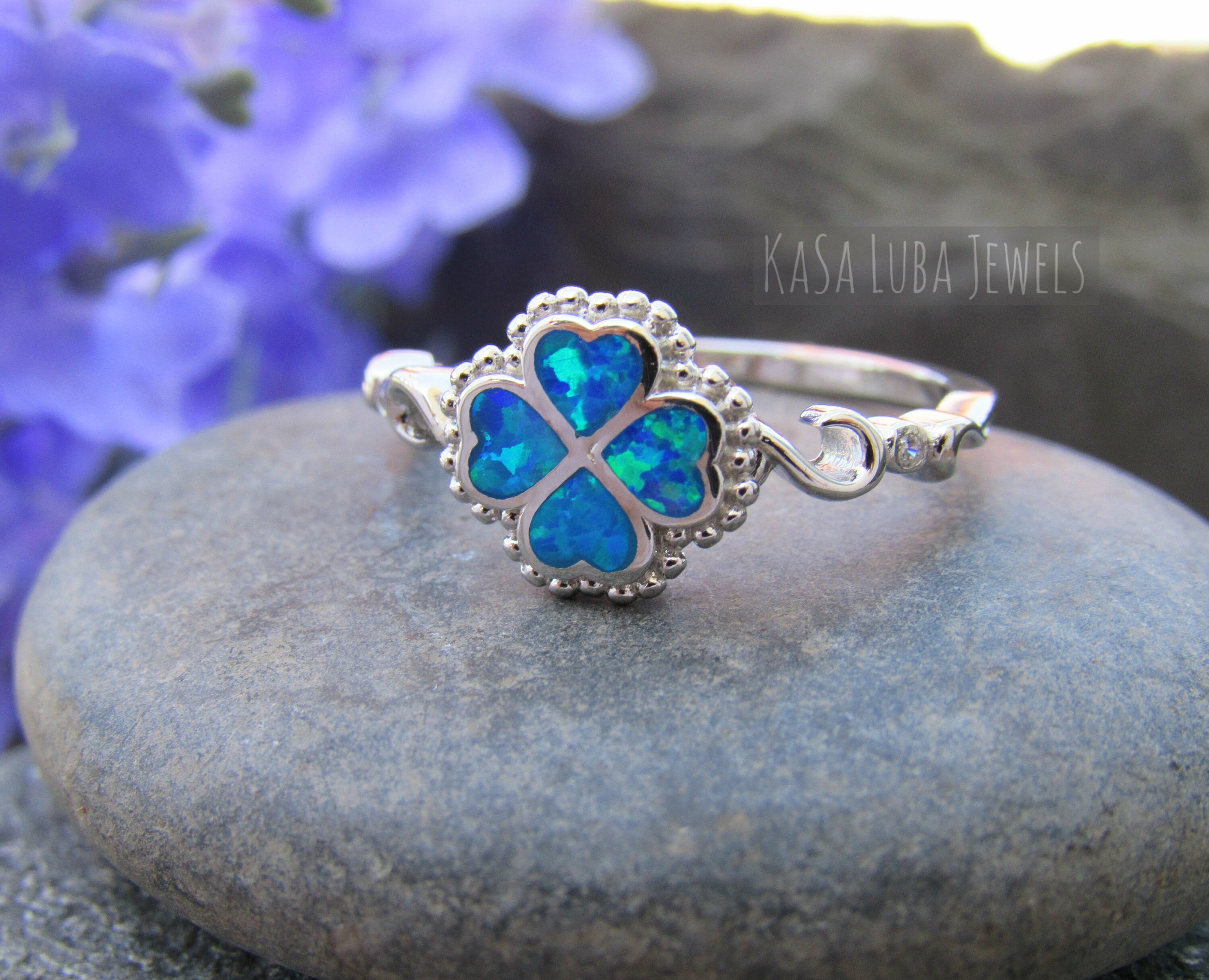 Sterling Silver Blue Opal Clover Ring - Irish Shamrock Jewelry - Etsy