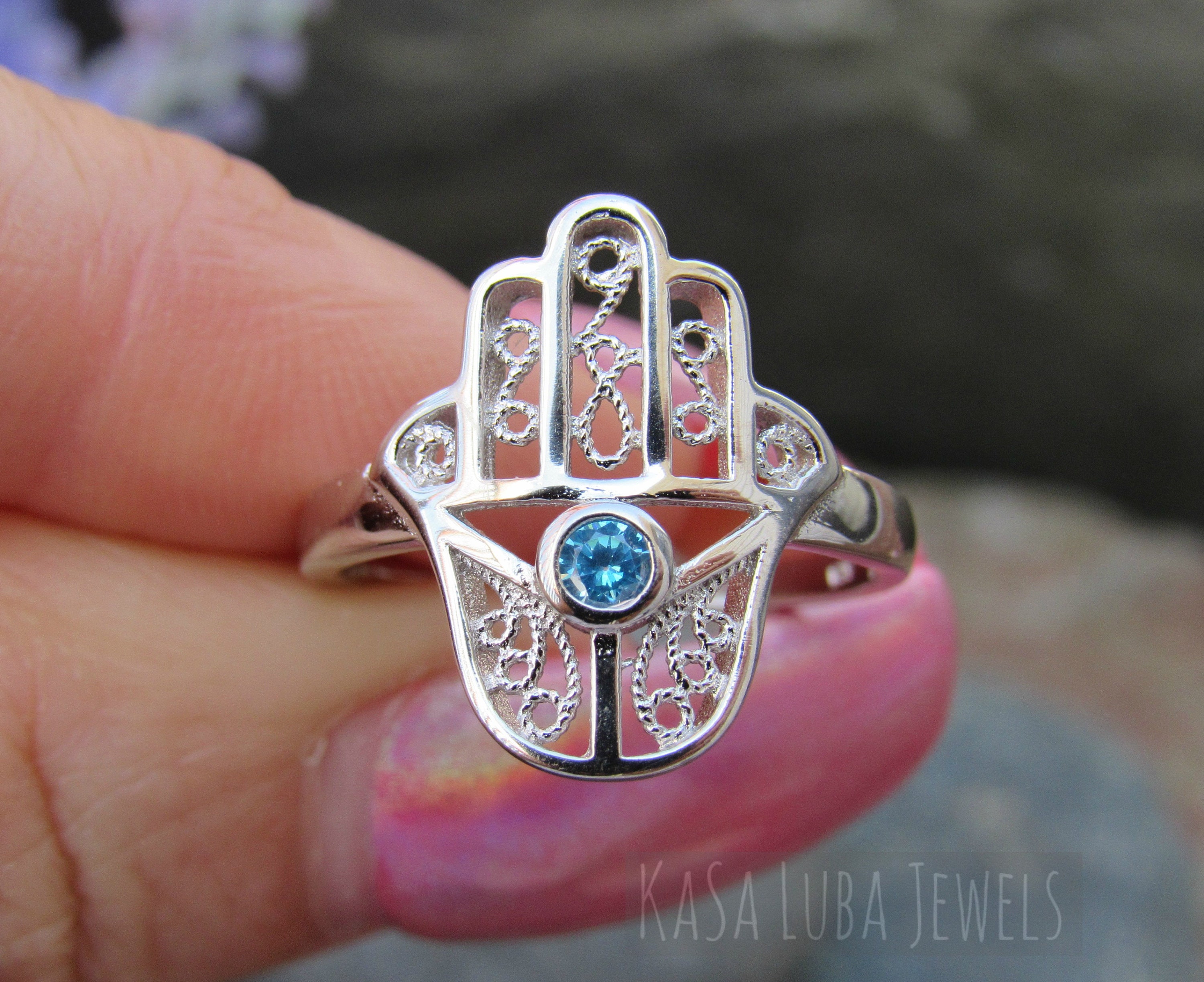 Silver Blue Hamsa Ring Womens Silver Hamsa Hand Ring | Etsy