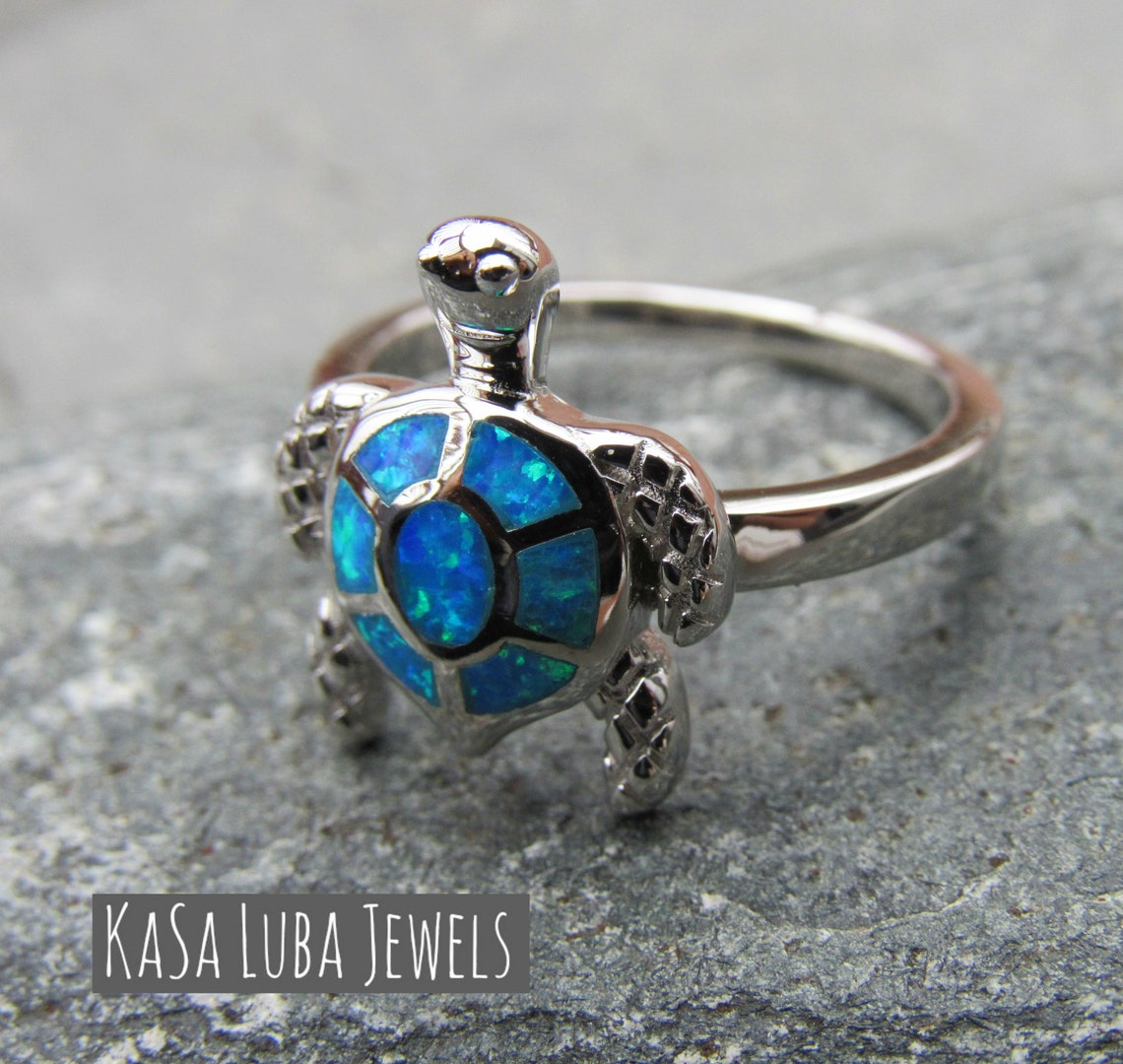 Lab Opal ring Opal turtle silver ring Turtle ring womens | Etsy