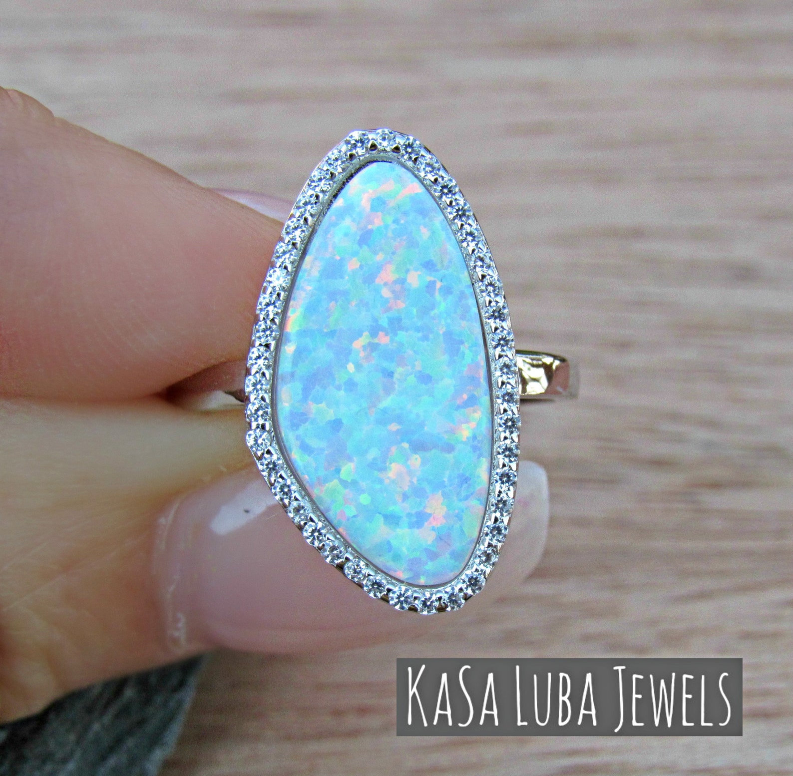 Lab White Opal silver ring cz silver ring White opal ring | Etsy