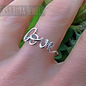Silver Script Love Ring - Love Ring - Womens Silver Ring - Promise Ring ...