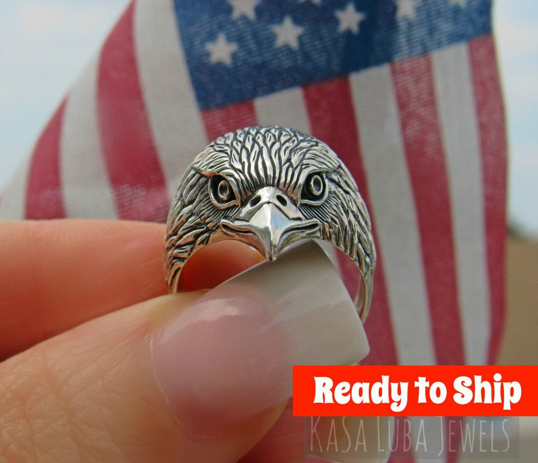 Silver Oxidized Eagle Ring, Eagle Silver Ring, Gift for Men Size 8.5 ...