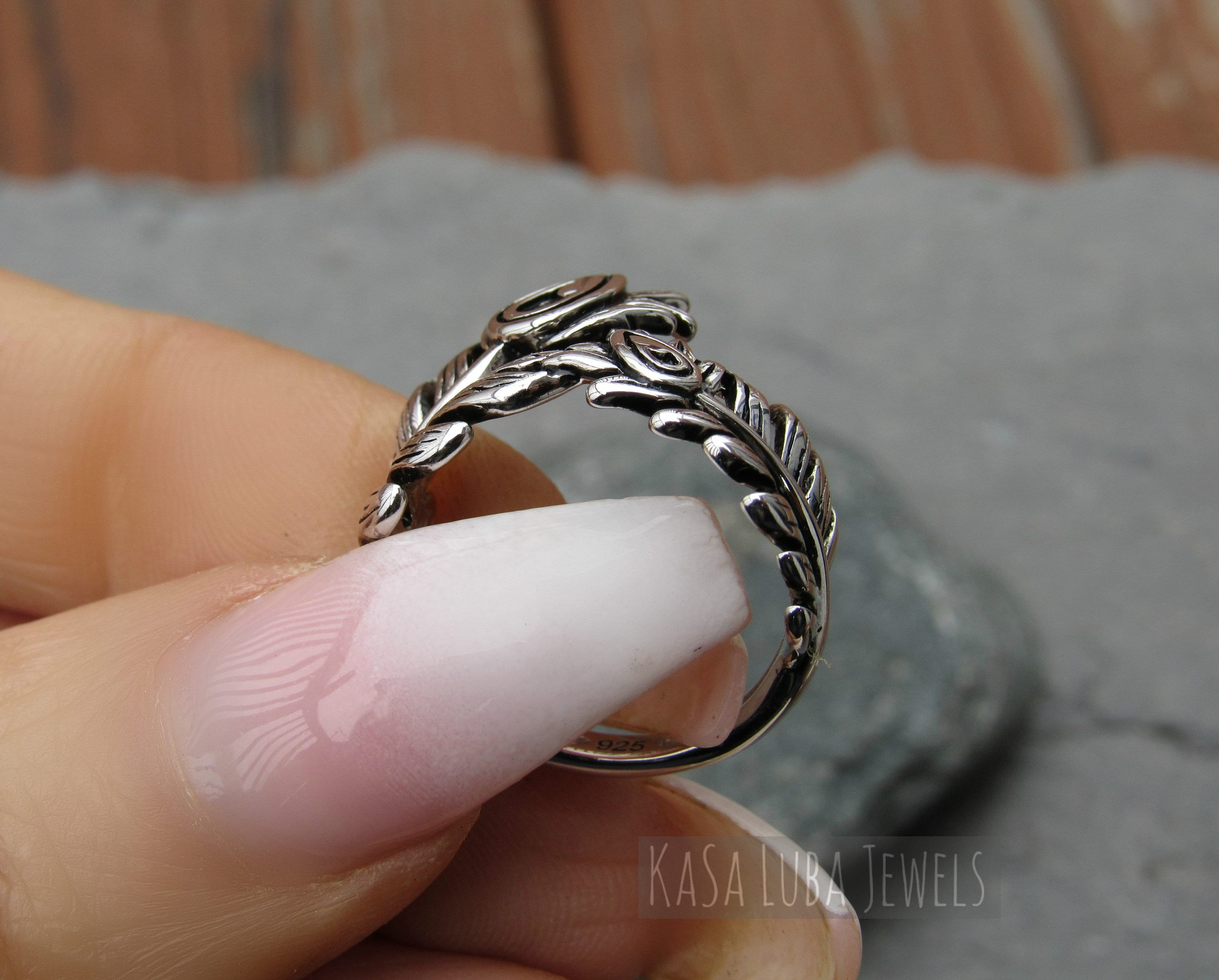 Flower leaf silver ring leaf ring statement ring silver | Etsy