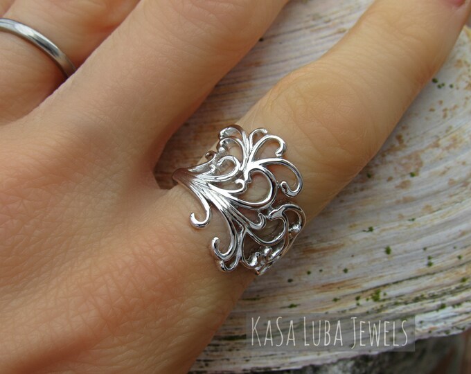 Celtic Floral Swirl Twirl Scroll Vines Ring 7-13 SOLID Sterling Stamped ...