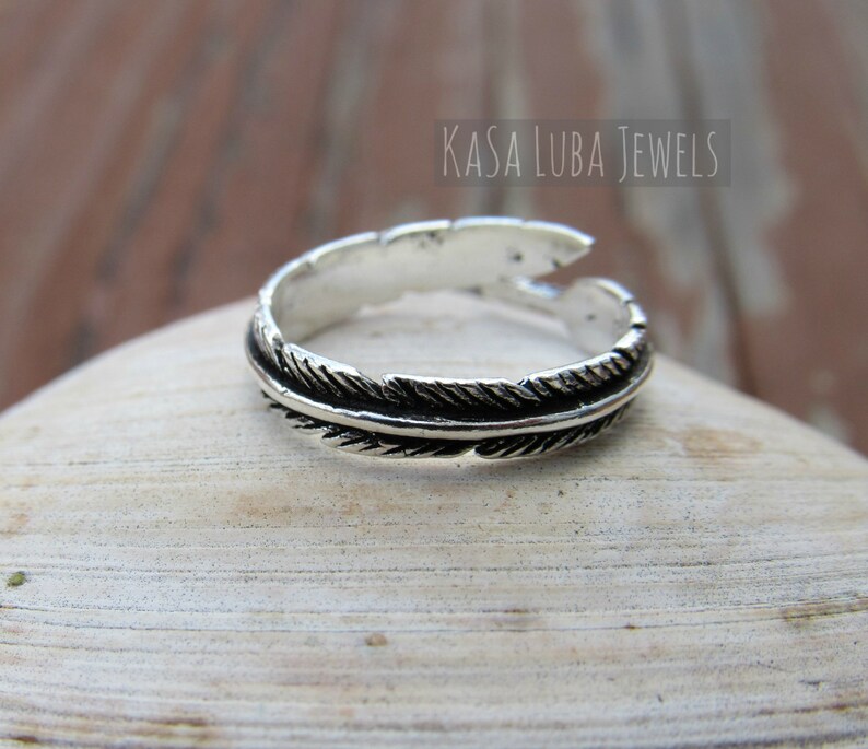 Oxidized Feather Toe Ring 925 Sterling Silver Promise - Etsy