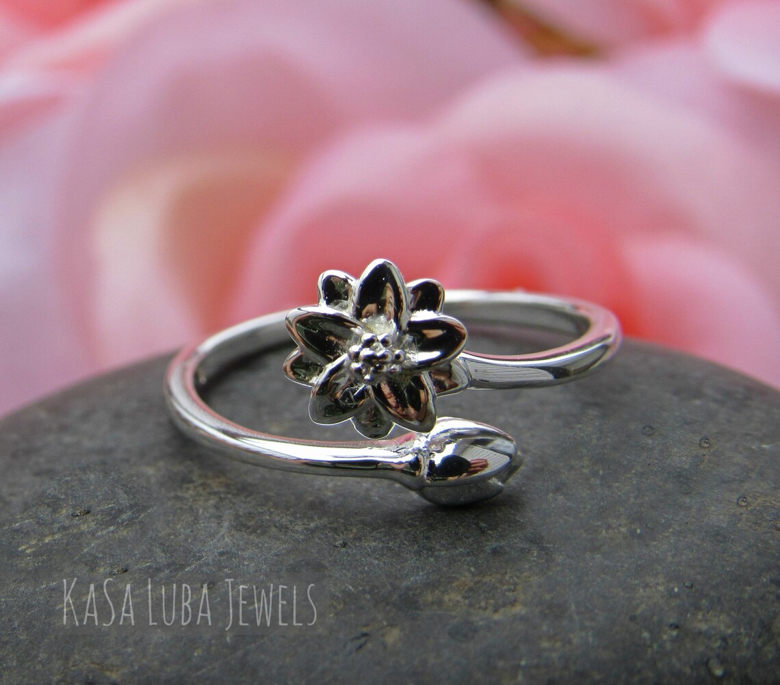 Sterling Silver Lotus ring Flower ring adjustable Ring | Etsy