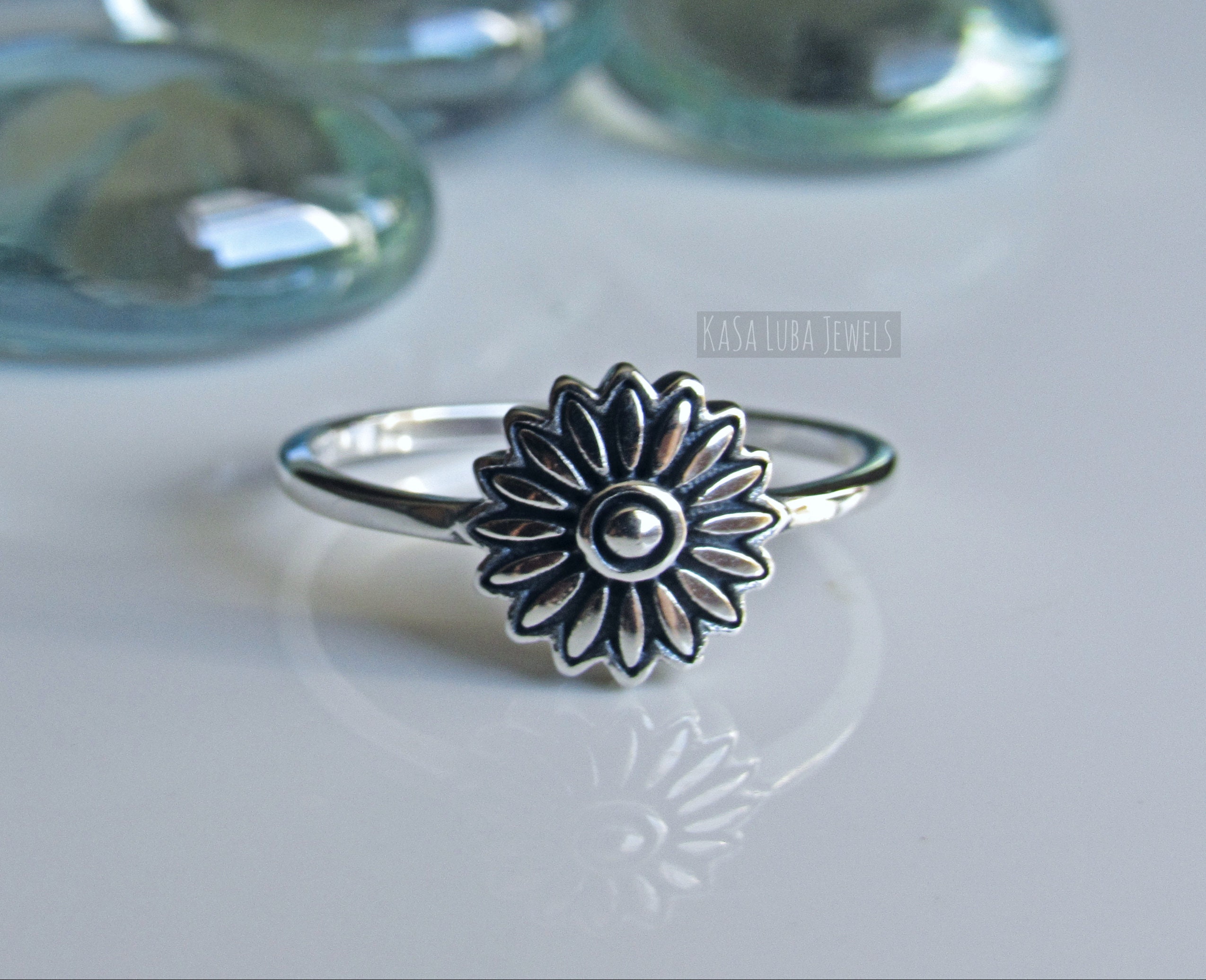 Sterling silver Flower Ring sunflower ring womens simple | Etsy