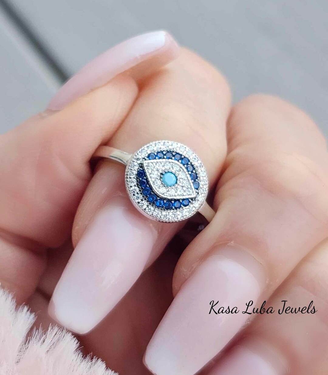 Blue Evil Eye Ring - Womens Evil Eye Silver Ring - Evil Eye Protection ...