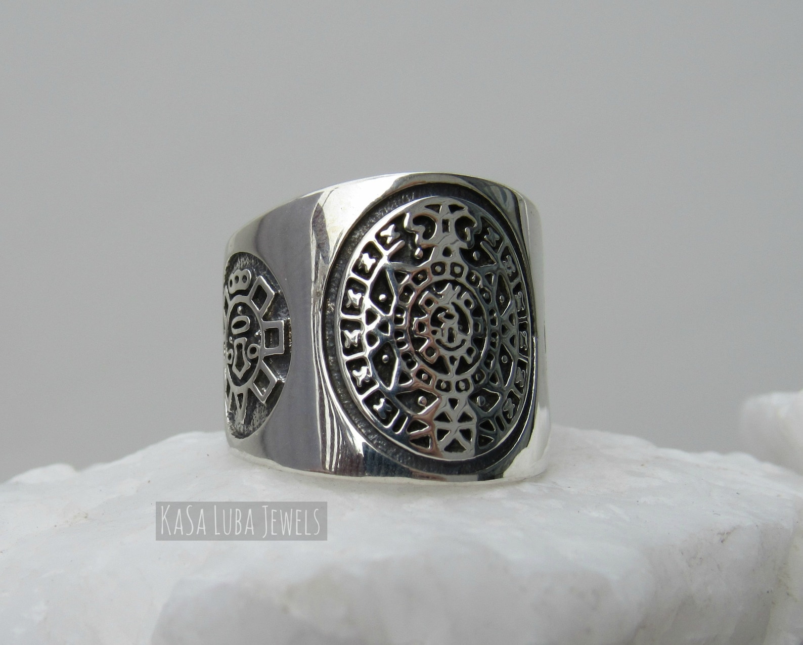 Silver Aztec Calendar Ring Mexica Calendar Rings Womens | Etsy