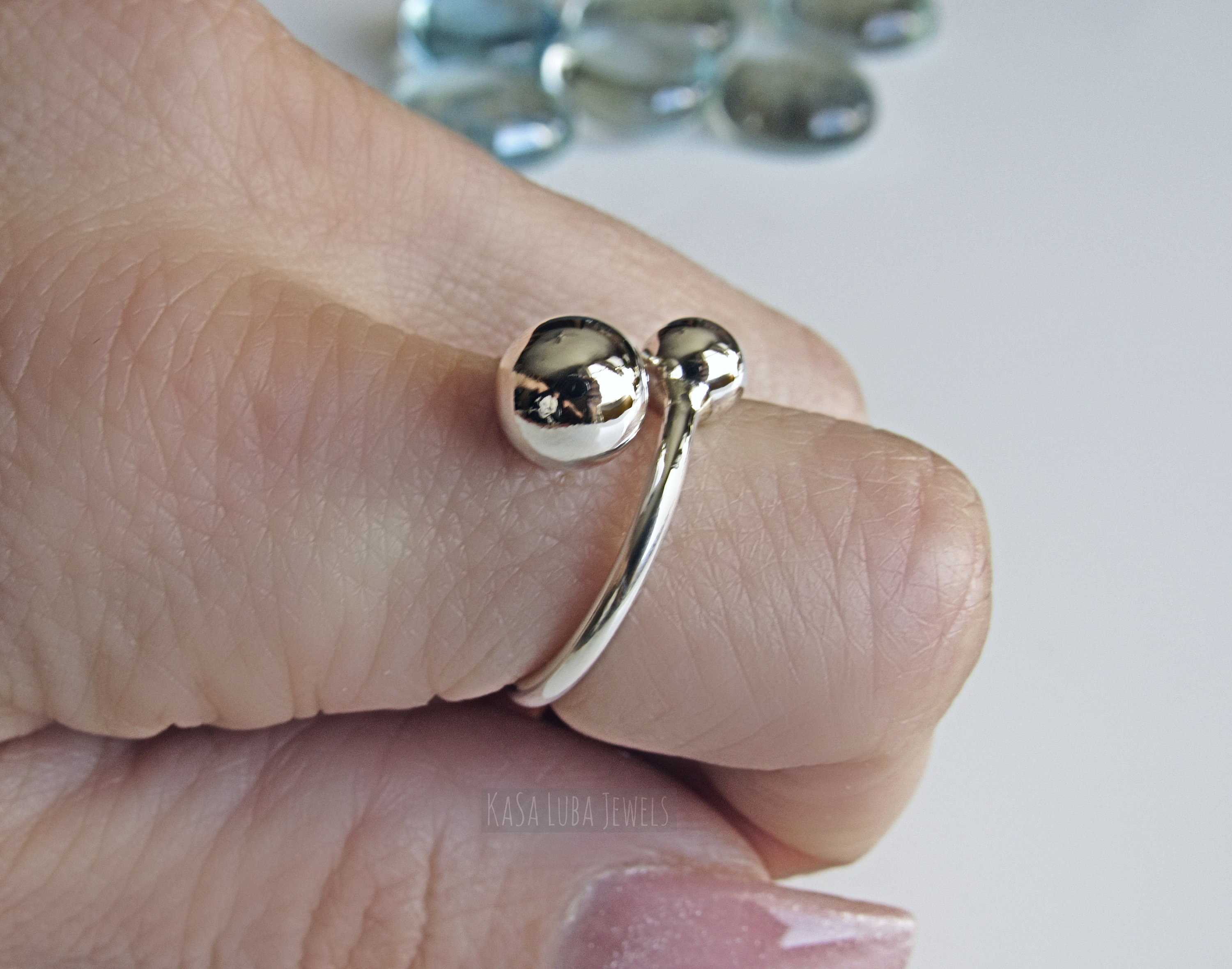 Wrap Around Sterling Silver Ball Ring Adjustable Ring | Etsy