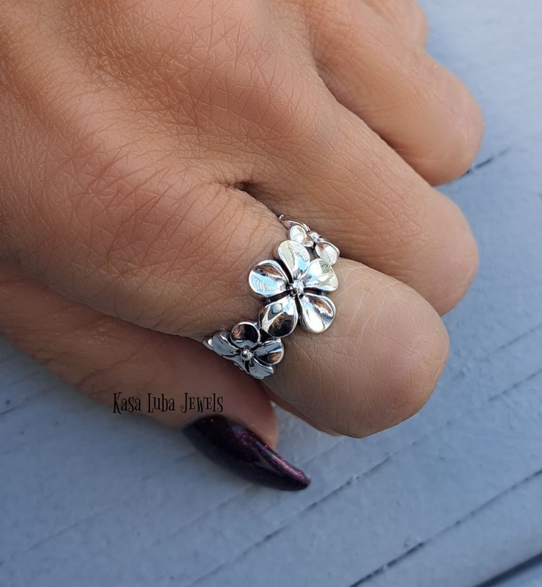 Sterling Silver Daisy Ring, Plumeria - Statement, Big - Womens Stamped 925 - Plumeria - Flower ...