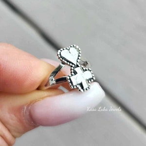 Sterling Silver Heart Cross Ring, Communion Gift, Confirmation Gift ...