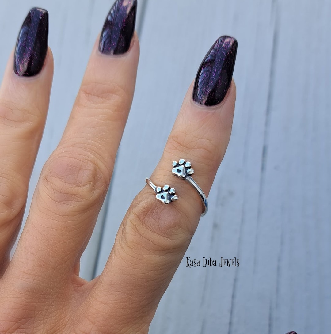 Paw Adjustable Silver Ring, Paw Ring, Heart - Silver Ring - in Memory ...