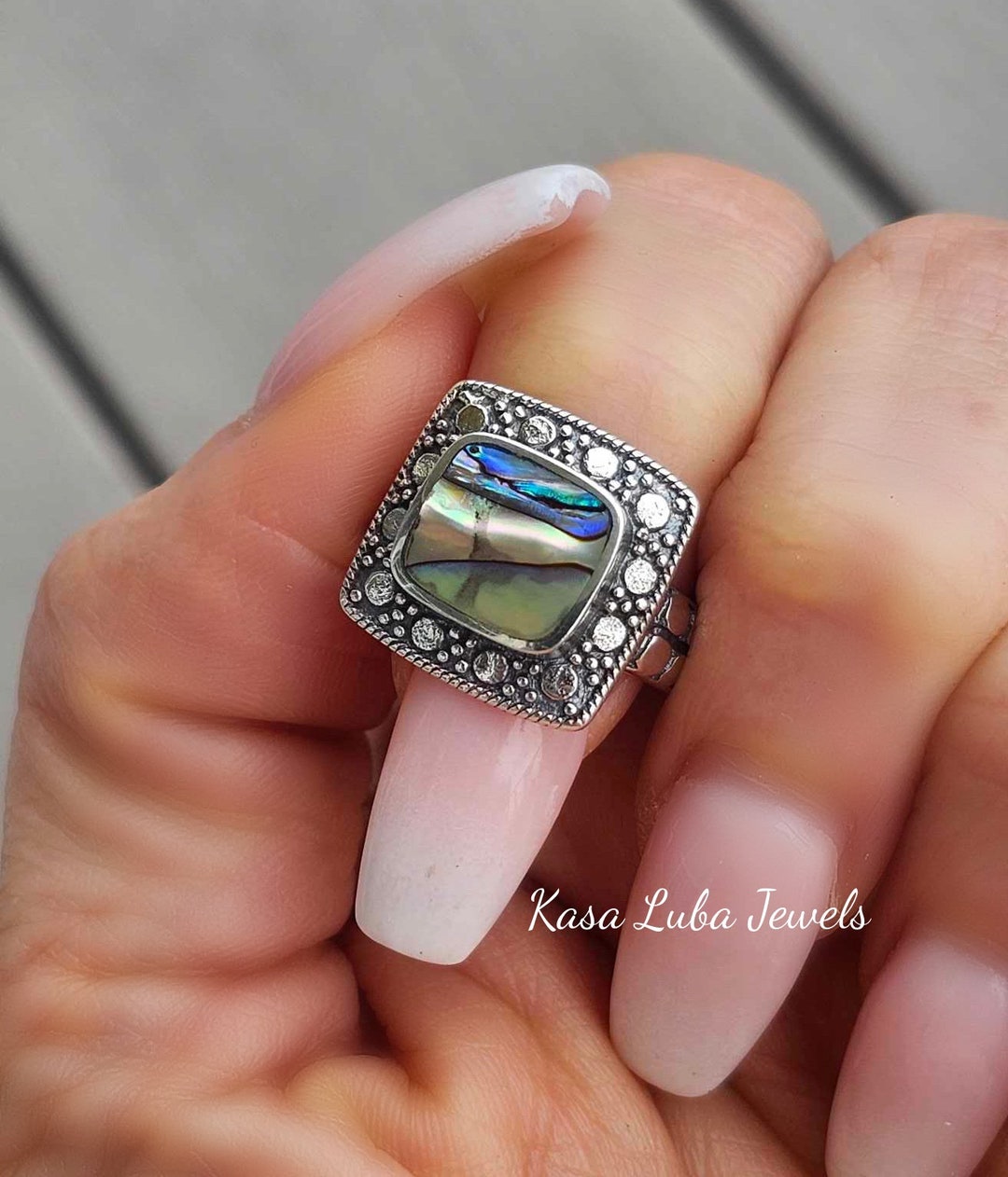 Sterling Silver Abalone Ring - Solid Sterling Silver - Beach Jewelry ...