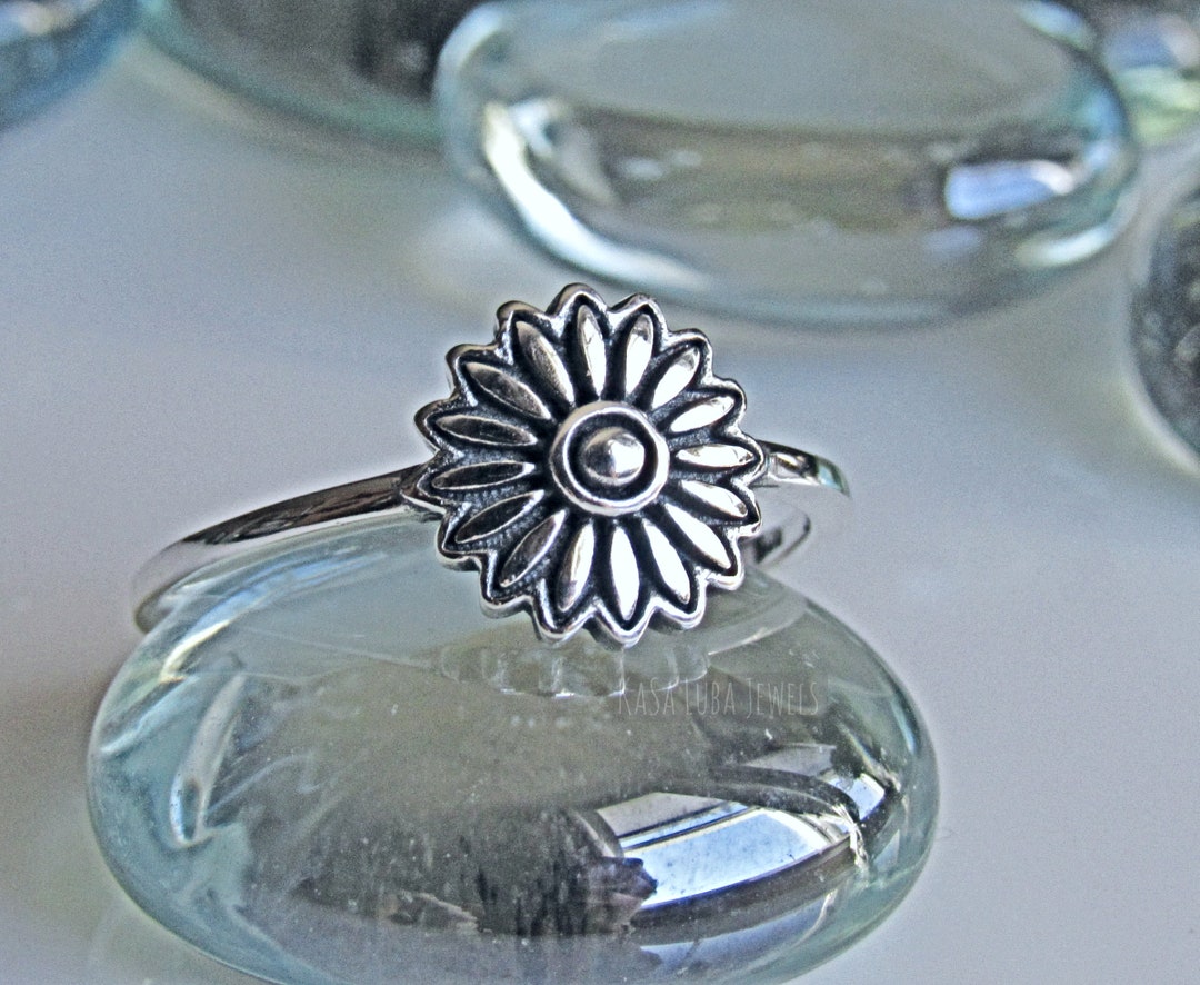 Sterling Silver Flower Ring - Sunflower Ring - Womens Simple Ring ...