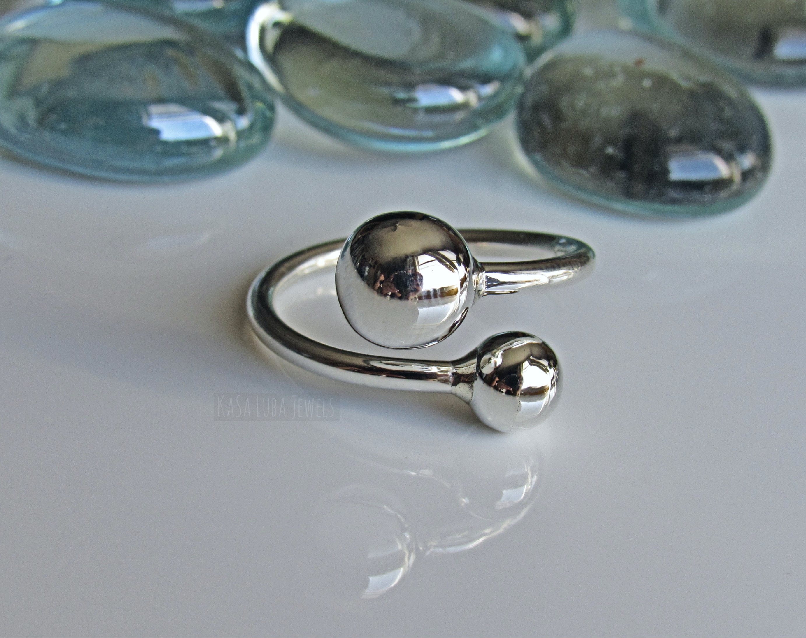 Wrap Around Sterling Silver Ball Ring Adjustable Ring | Etsy