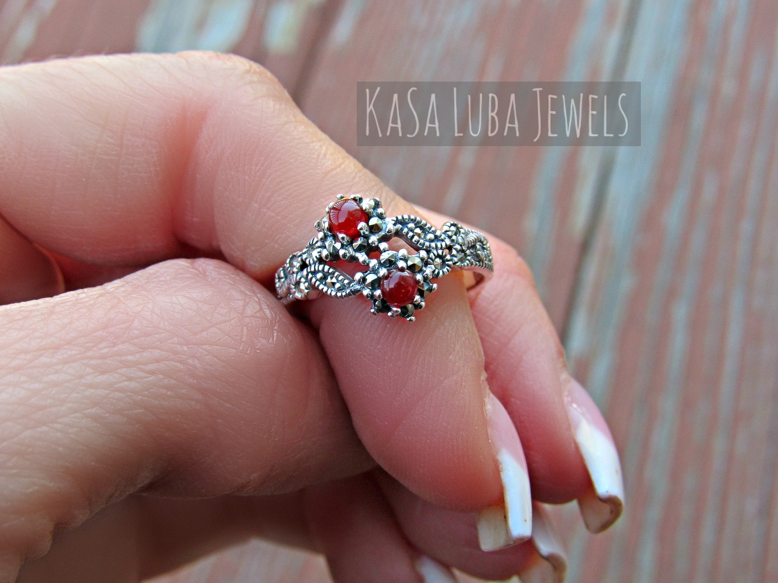 Red Agate Marcasite flower ring Womens handmade ring flower | Etsy