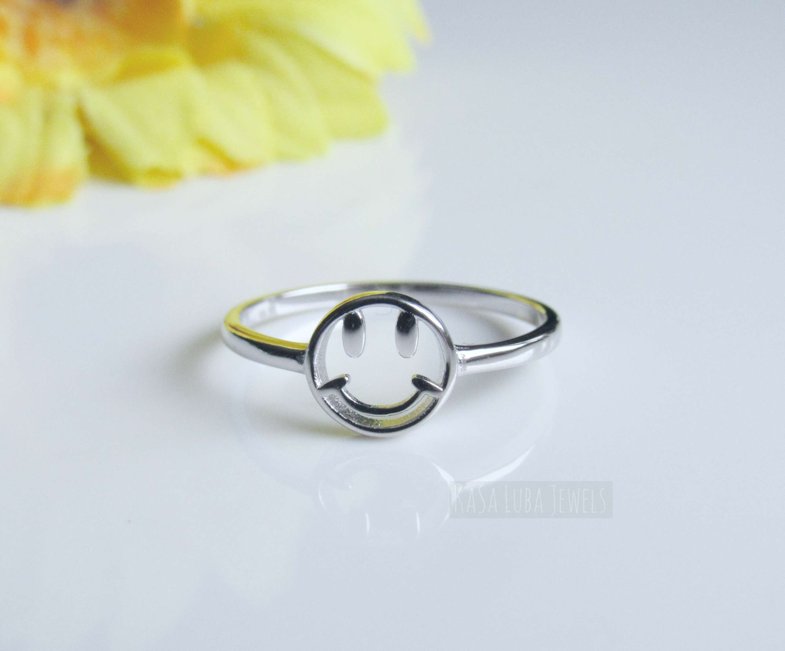 Sterling Silver Smiley Face Happyface Ring Womens Silver | Etsy