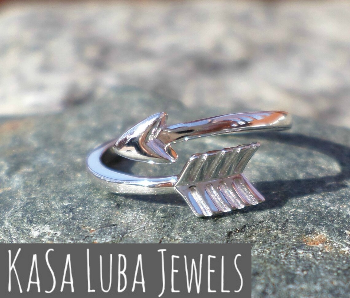 Adjustable Silver arrow ring Womens Arrow rings Promise | Etsy
