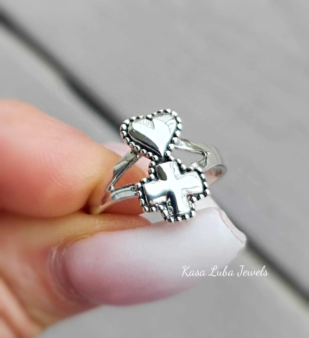 Sterling Silver Heart Cross Ring: Religious Communion Confirmation Gift ...