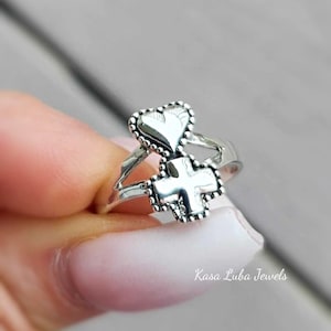 Sterling Silver Heart Cross Ring, Communion Gift, Confirmation Gift ...