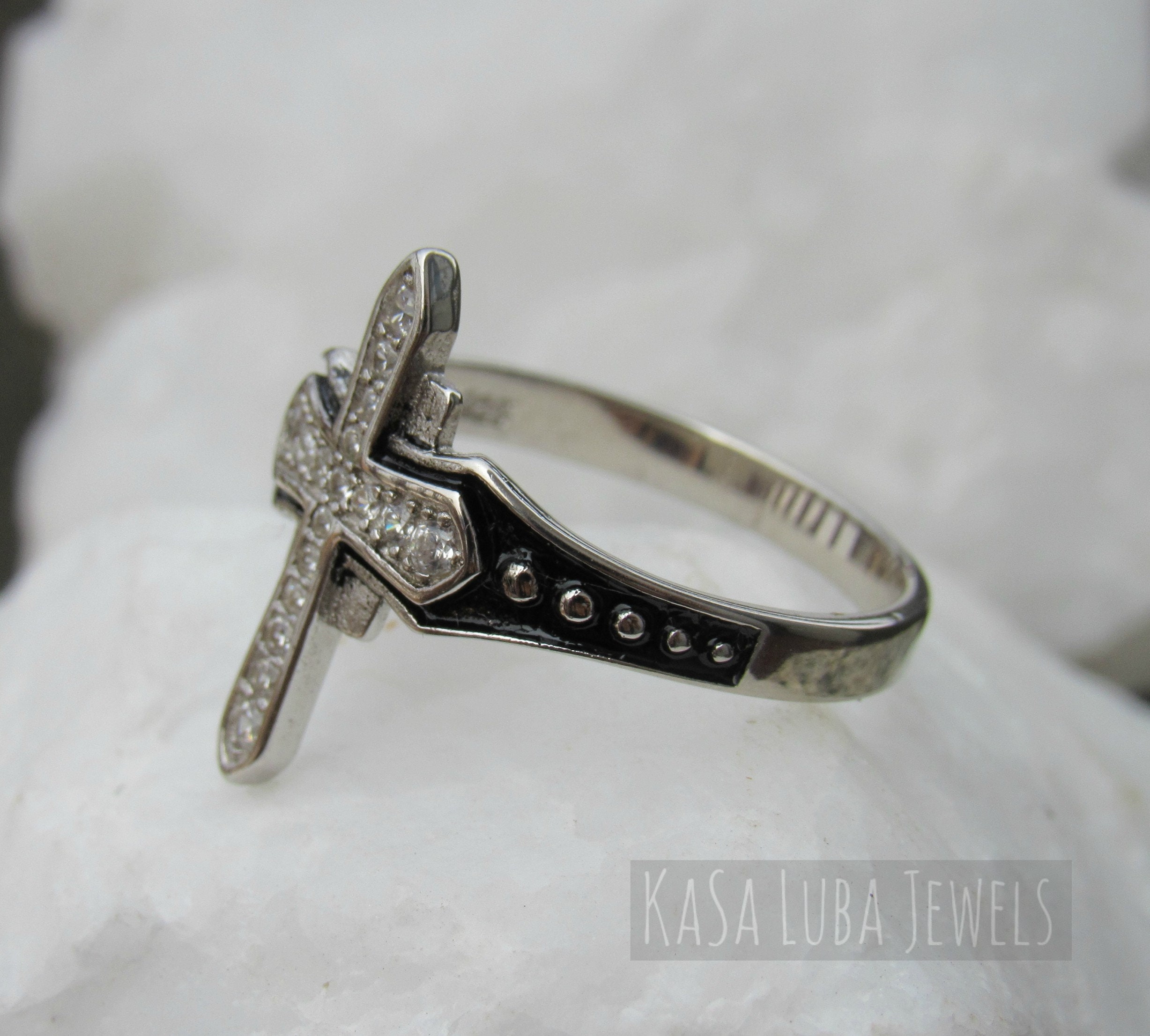 Sterling Silver Greek Cross Ring: Medieval CZ Religious Jewelry - Etsy