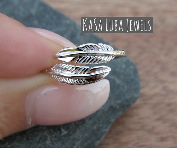 Silver Feather ring silver adjustable ring Feather ring wrap around ring Etsy