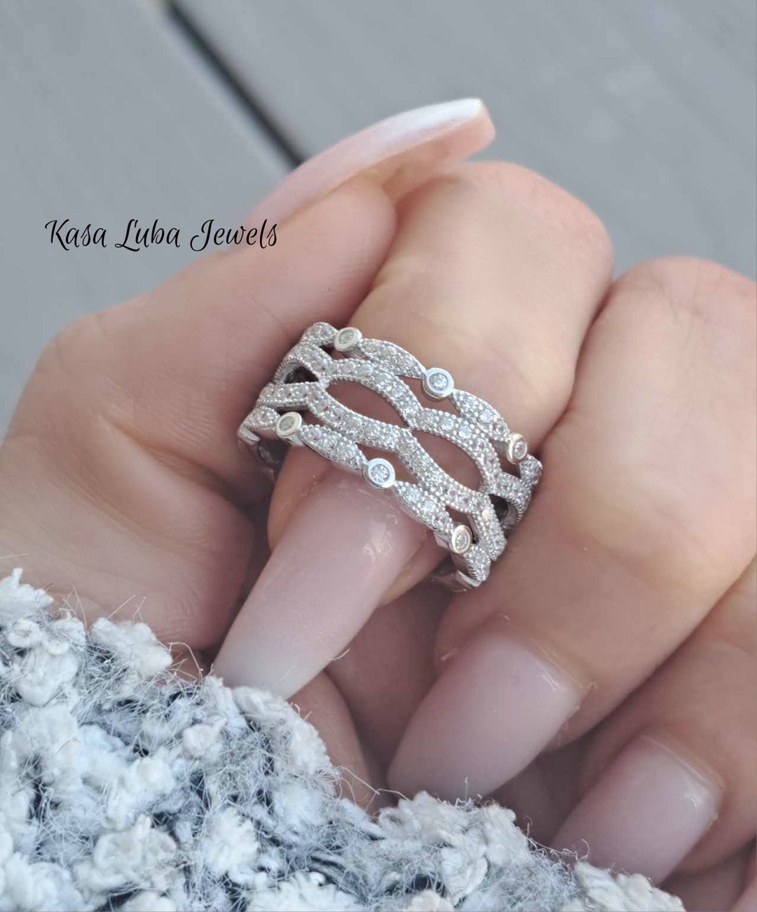 CZ Silver Stack Ring - Bold Rings - Womens Statement Ring - Wide Rings ...