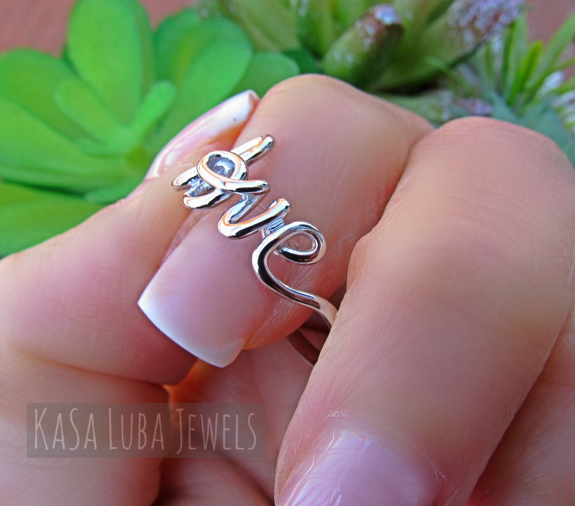 Silver Script Love Ring Love Ring Womens Silver Ring | Etsy