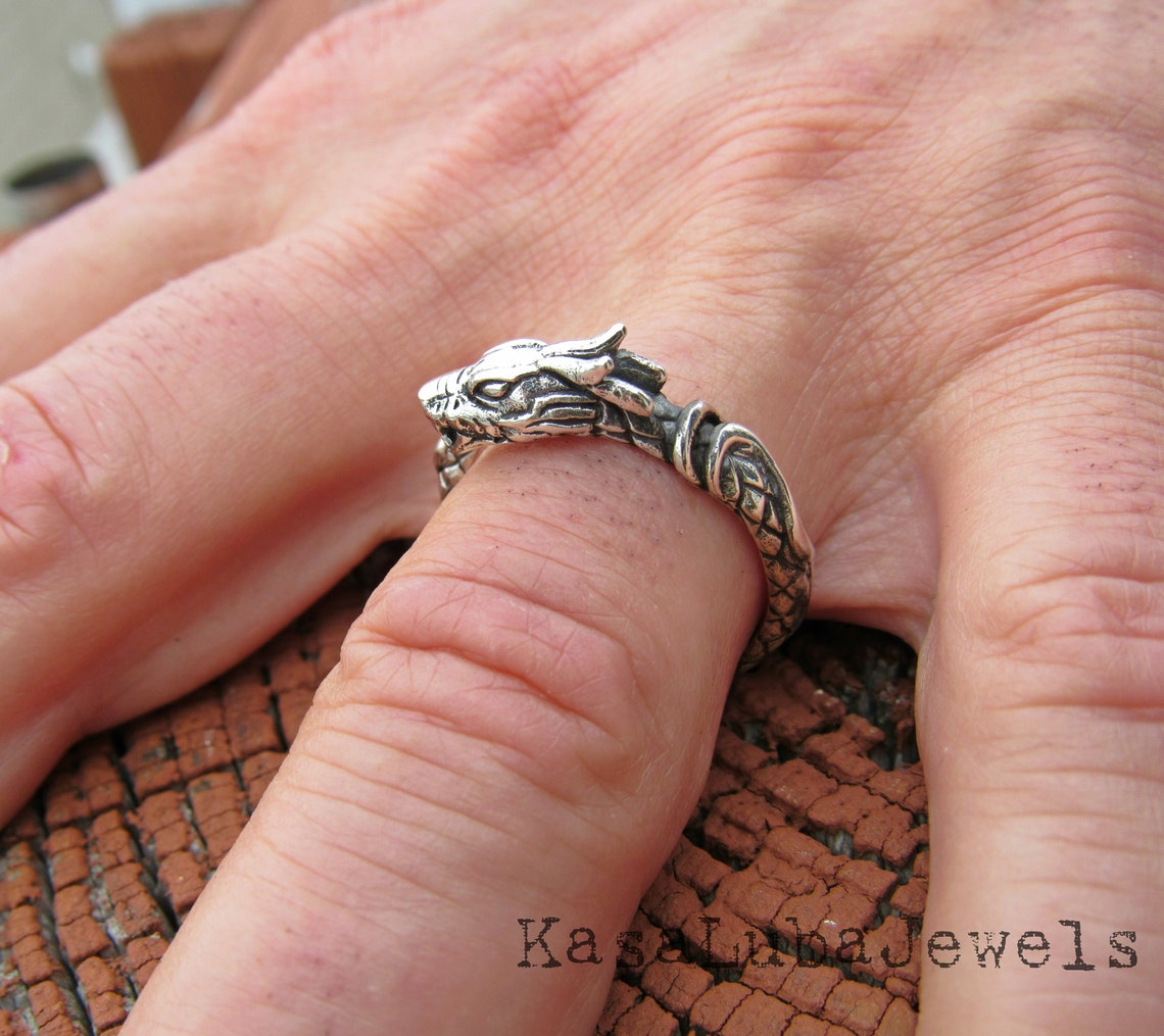 Sterling Silver Dragon Ring Dragon Jewelry Mens Rings - Etsy